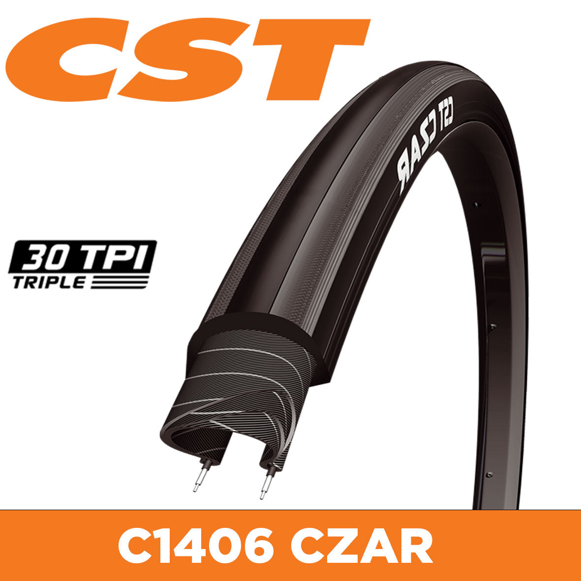 CST CZAR Tyre - 700 x 28 - Wire bead 27 TPI - Black – Jonny Sprockets ...